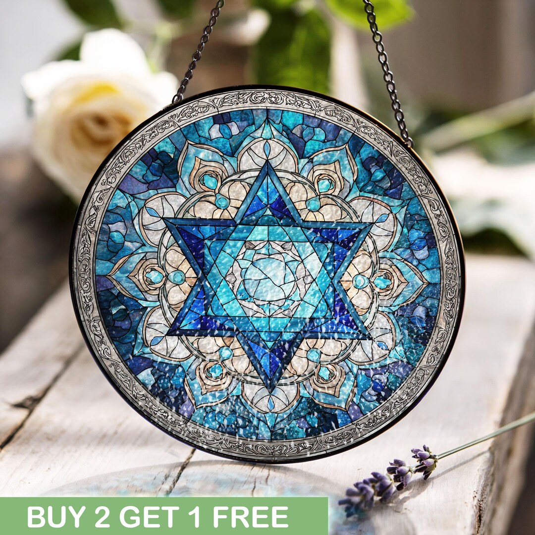 Star of David Stained Glass, Jewish Symbol Window Hanging, Judaism ...