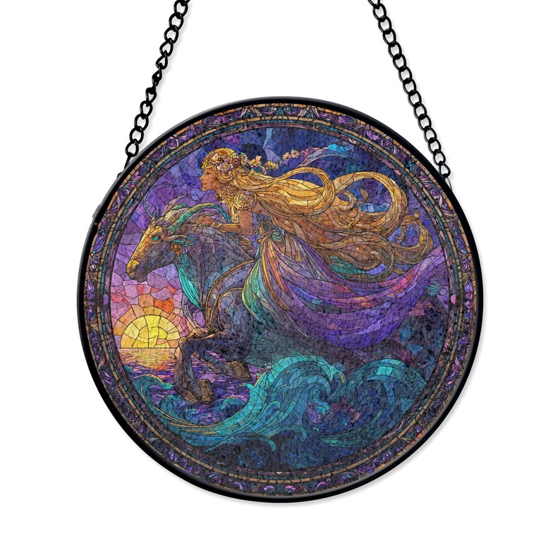 Mythical Goddess Stained Glass, Fantasy Art Stained Glass, Sunset Horse ...
