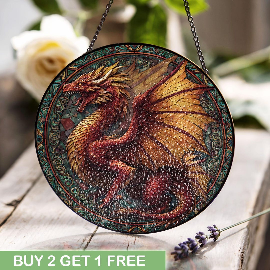 Dragon Stained Glass, Mythical Creature Stained Glass, Fantasy Art ...