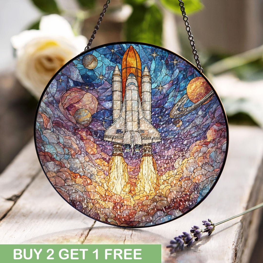 Space Shuttle Lover Stained Glass, Gift for Astronomer Dad Suncatcher ...