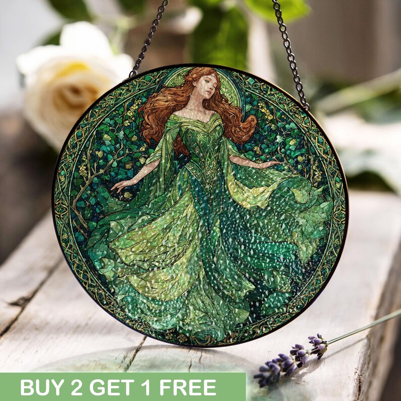Nature Goddess Stained Glass, Forest Nymph Suncatcher, Celtic Mythology ...