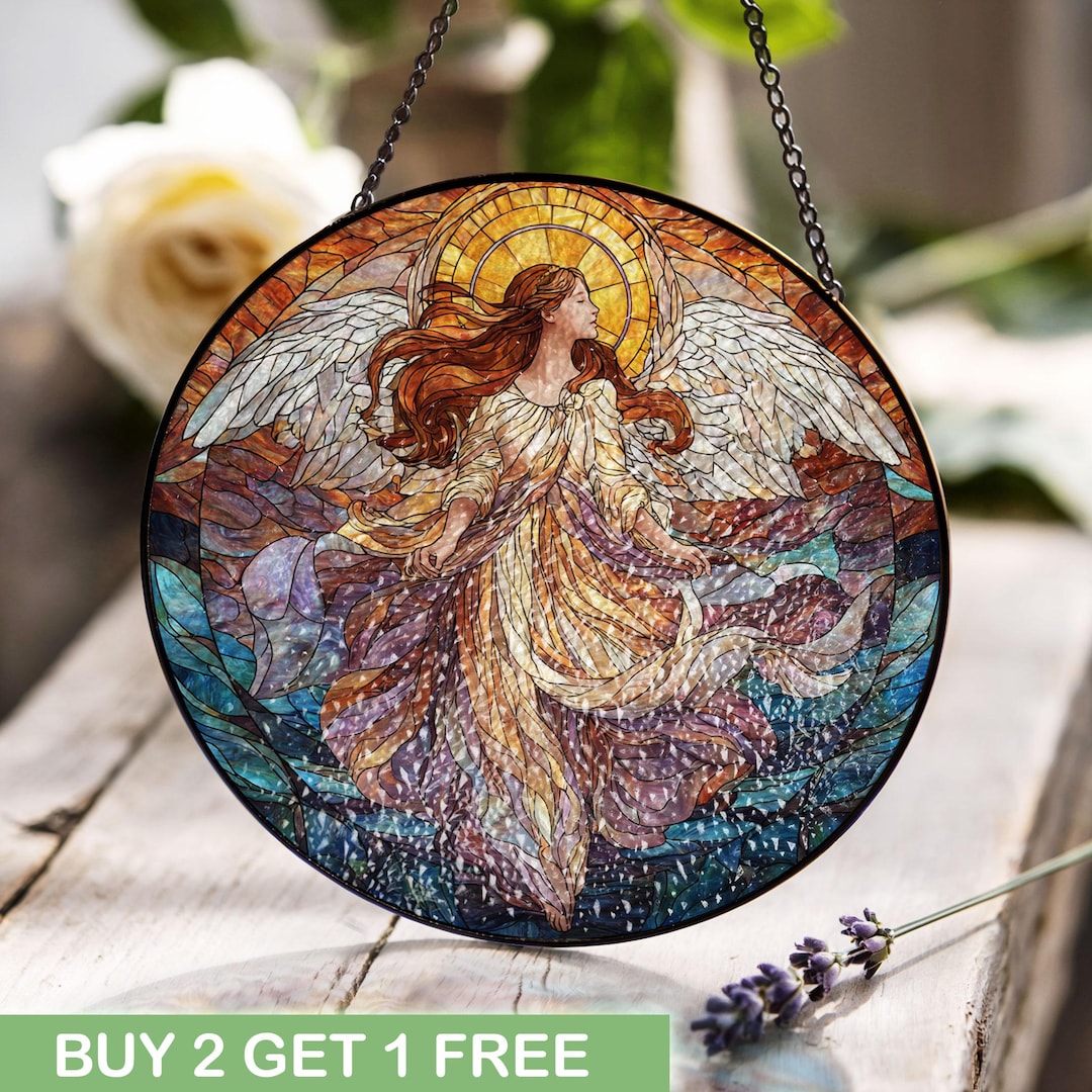 Angel of Hope Stained Glass, Guardian Angel Suncatcher, Religious ...