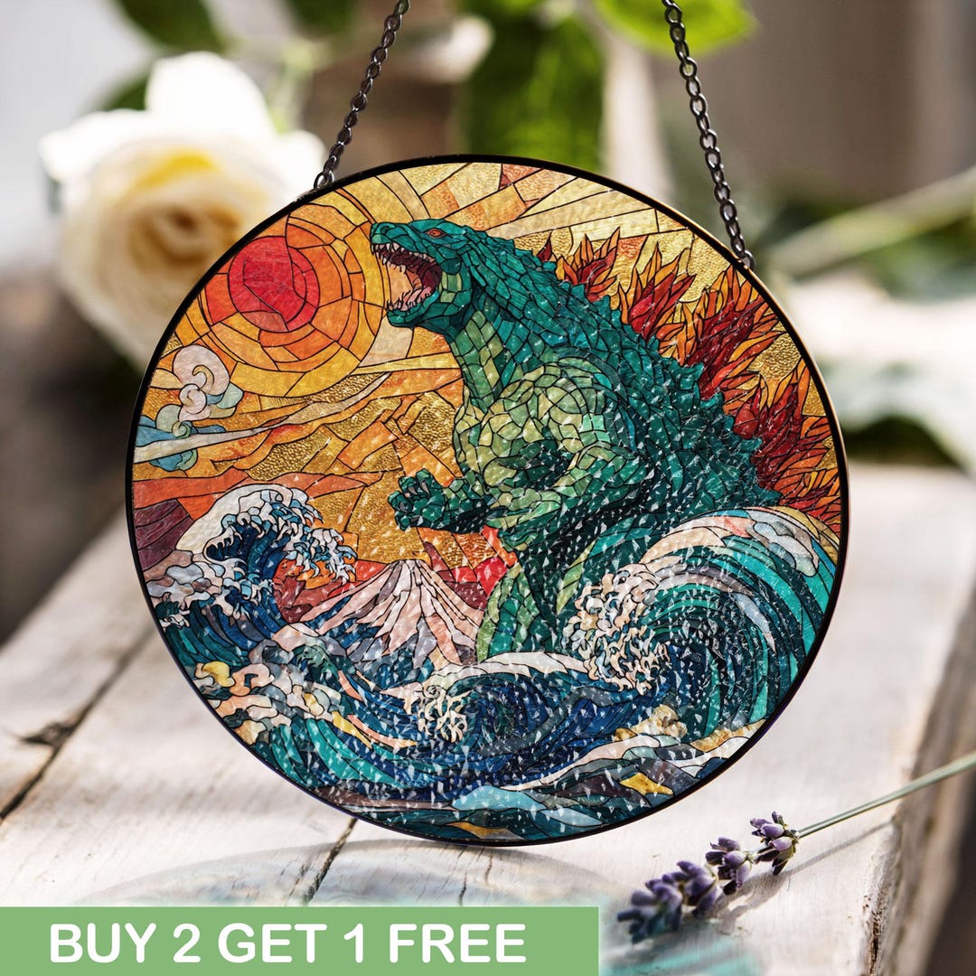 Godzilla Stained Glass, Kaiju Monster Stained Glass, Japanese Art ...