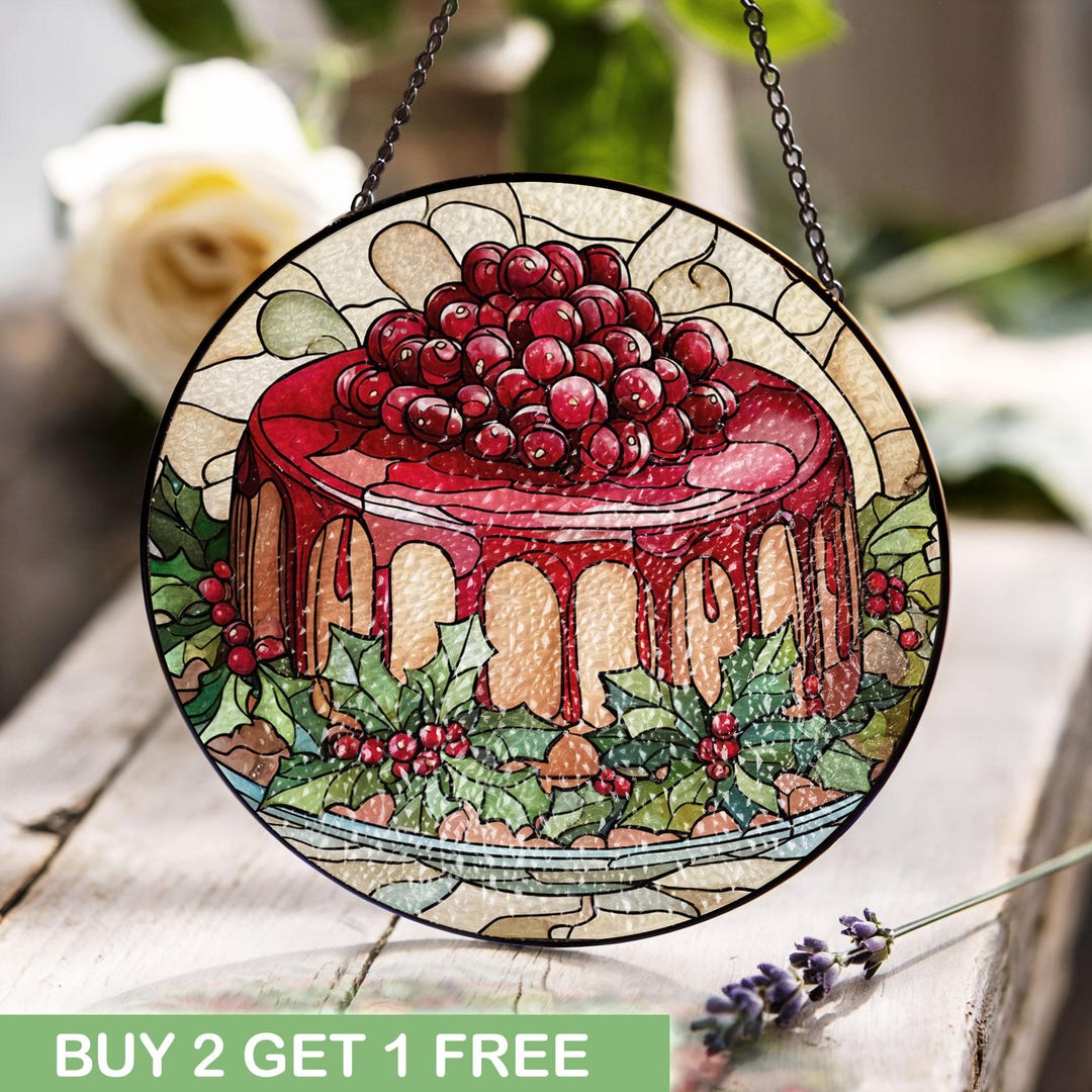 Holiday Pudding Stained Glass, Christmas Dessert Stained Glass, Festive ...