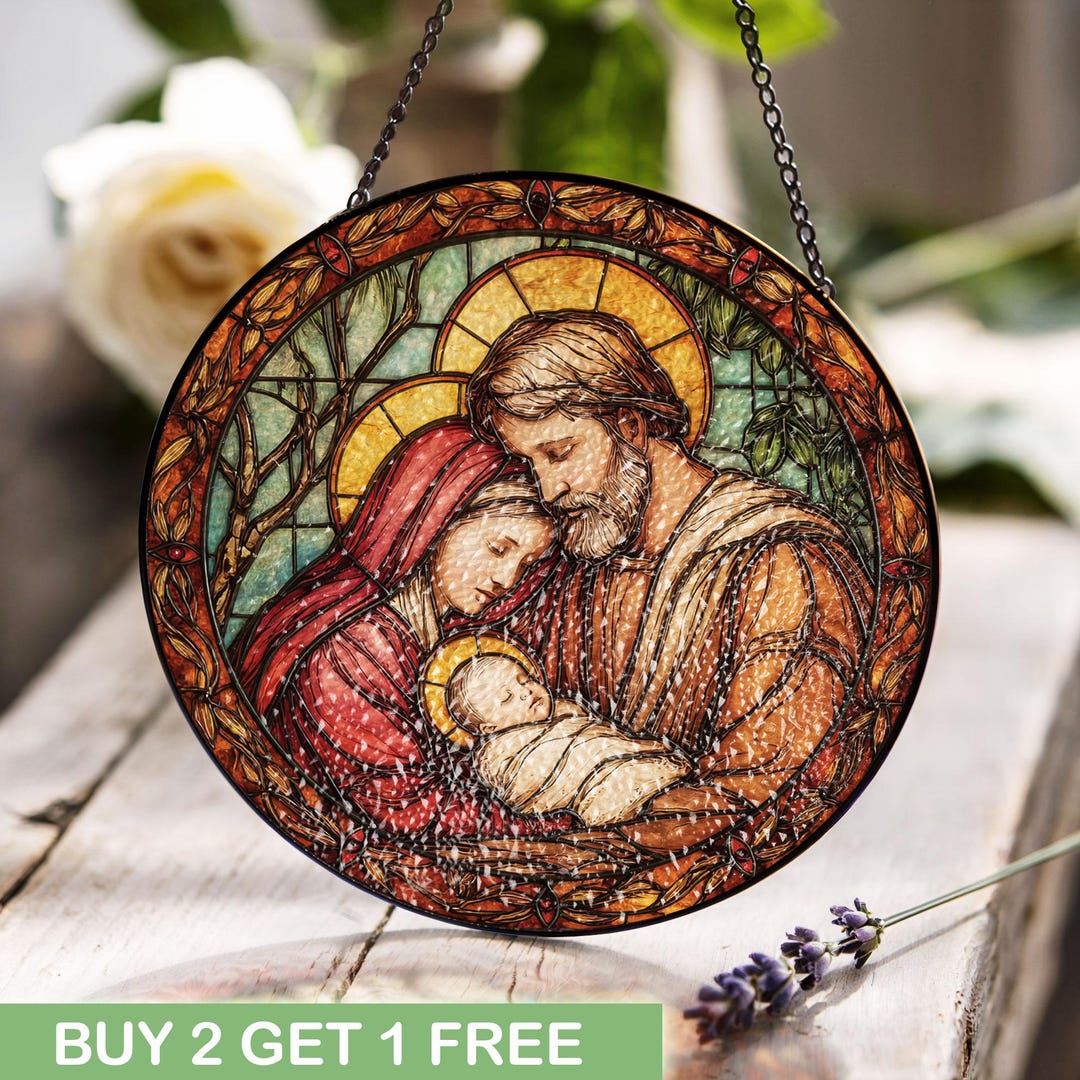 Holy Family Stained Glass, Religious Gift Suncatcher, Catholic Mom ...