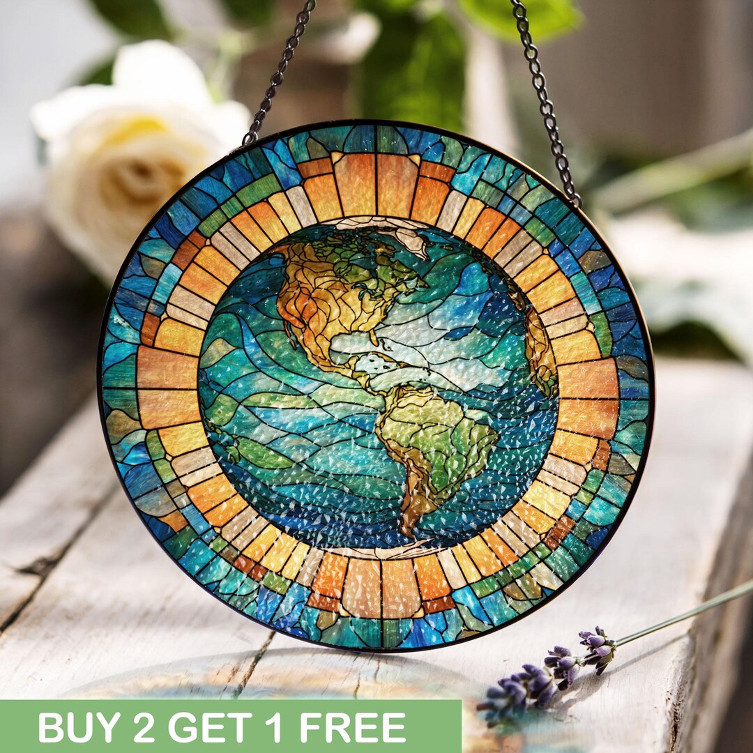 Geographer Teacher Gift Stained Glass, Traveler Earth Planet Suncatcher ...