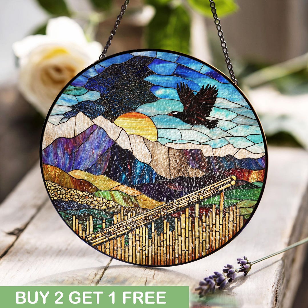 Bassoonist Job Gift Stained Glass, Musician Hobby Art, Mountain Sunset ...