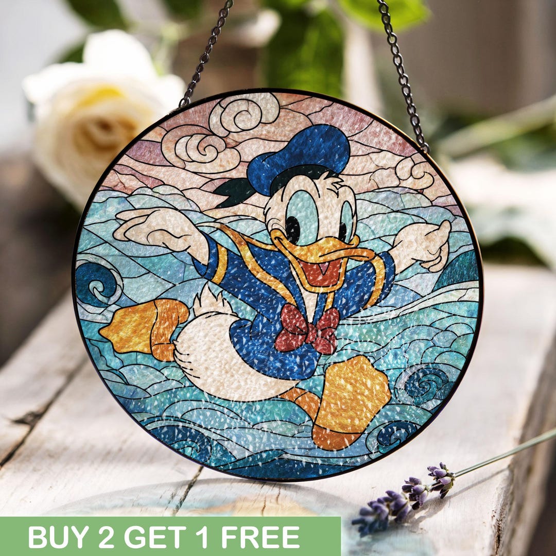 Donald Duck Stained Glass, Cartoon Lover Window Hanging, Fan Hobby ...