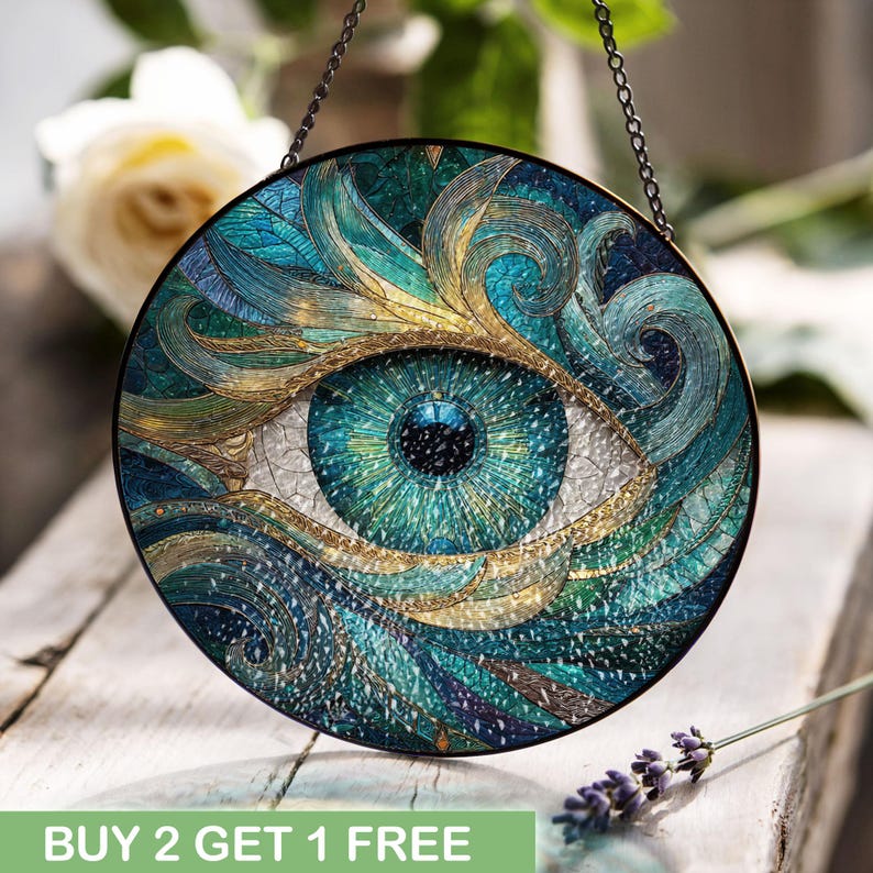 Mystical All Seeing Eye Stained Glass, Spiritual Eye Ornament Stained ...