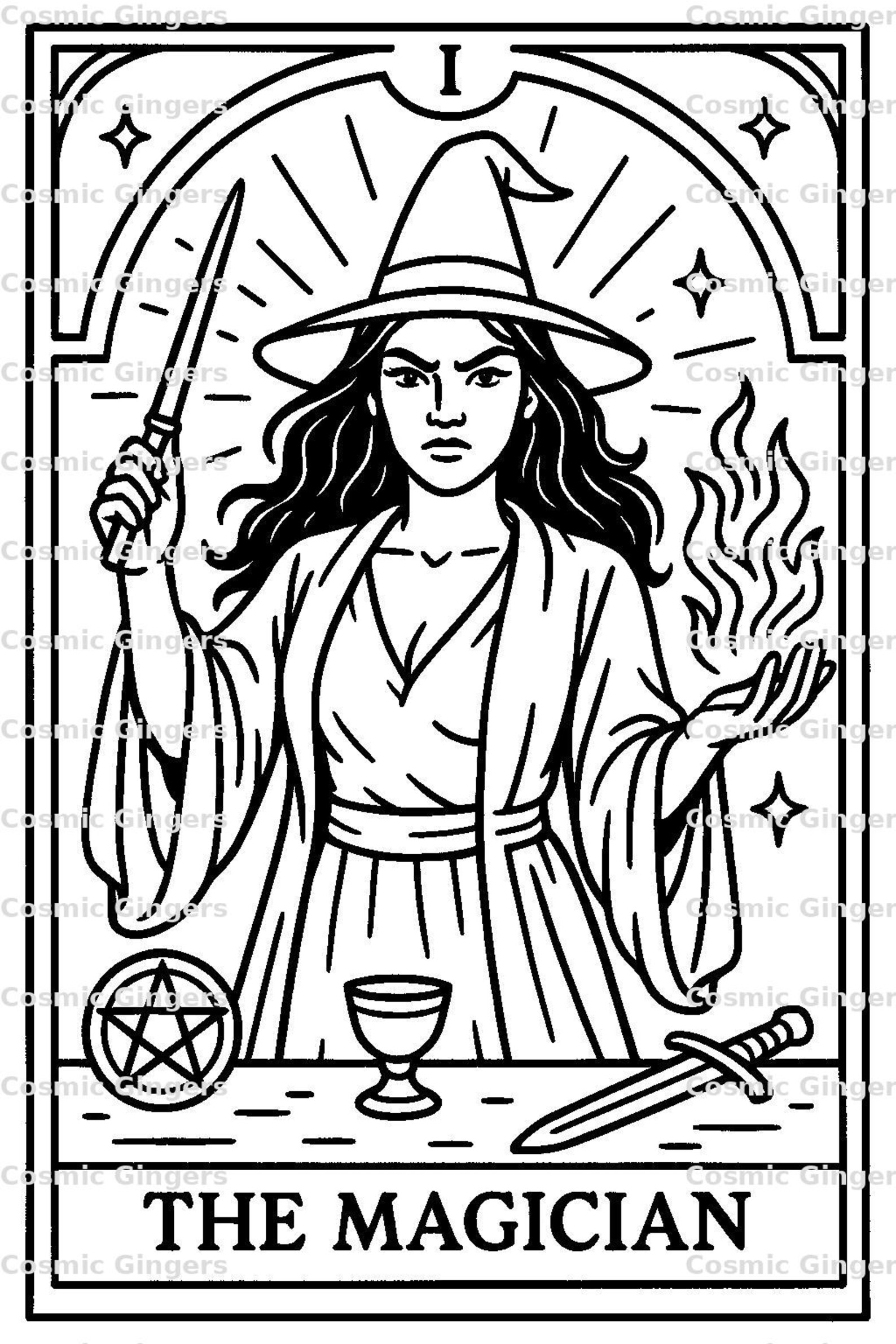 The Magician Tarot Card Coloring Page Bundle – Printable Witchy Woman ...