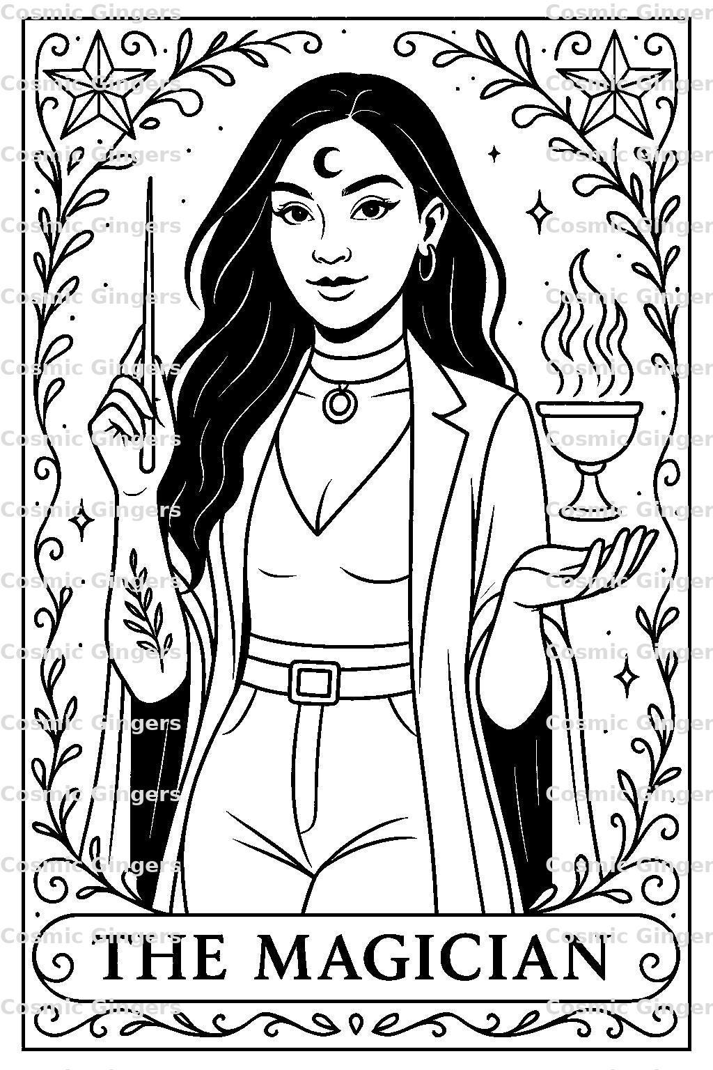The Magician Tarot Card Coloring Page Bundle – Printable Witchy Woman ...