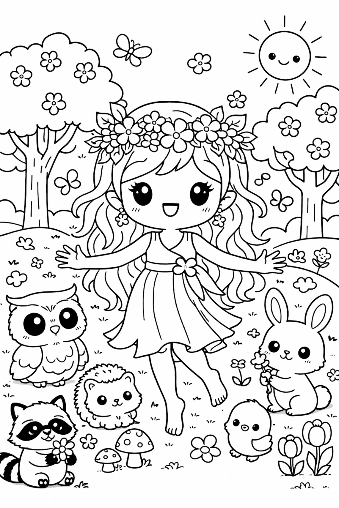 Kawaii Spring Forest Coloring Pages | Goddess, Animals, Woodland ...