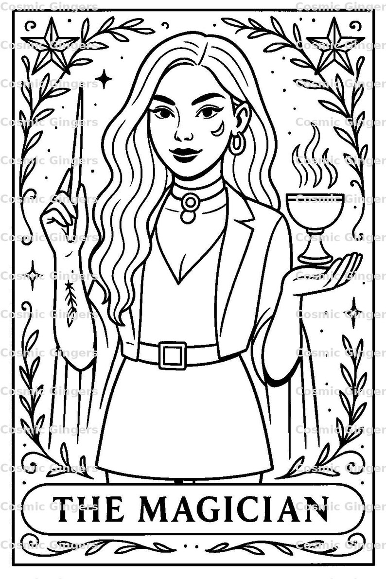 The Magician Tarot Card Coloring Page Bundle – Printable Witchy Woman ...