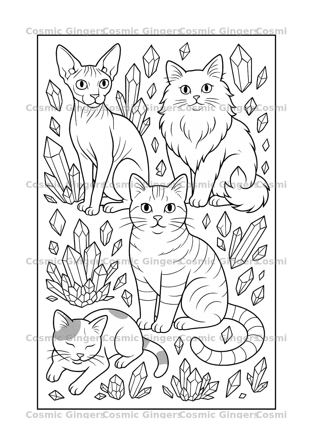Mystical Cats and Crystals Coloring Pages: Witchy Art (digital Download ...