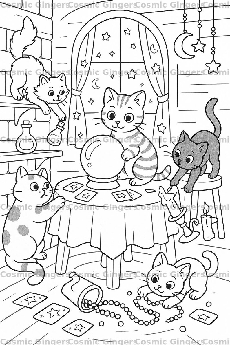 Mystical Cats and Crystals Coloring Pages: Witchy Art (digital Download ...