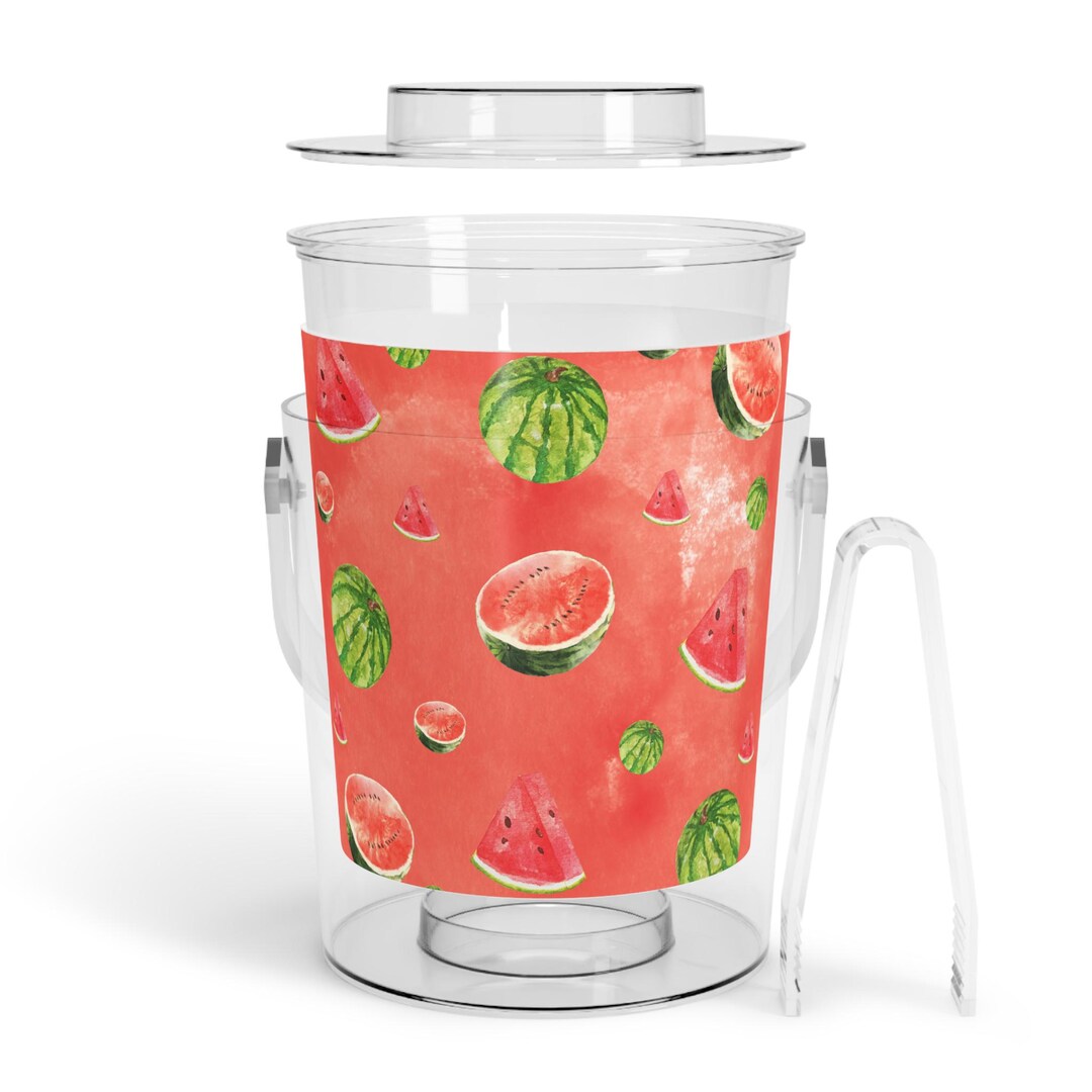 Watercolor Watermelon Ice Bucket W/ Tongs - Decorative Indoor/outdoor ...