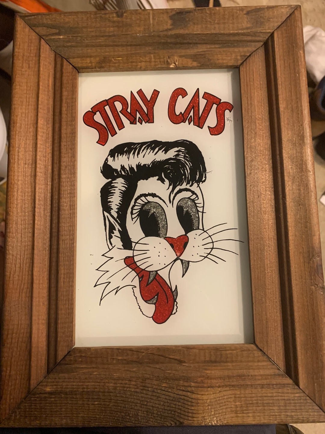 Stray Cats 80s Greaser Rockabilly Glass and Glitter Art Retro - Etsy