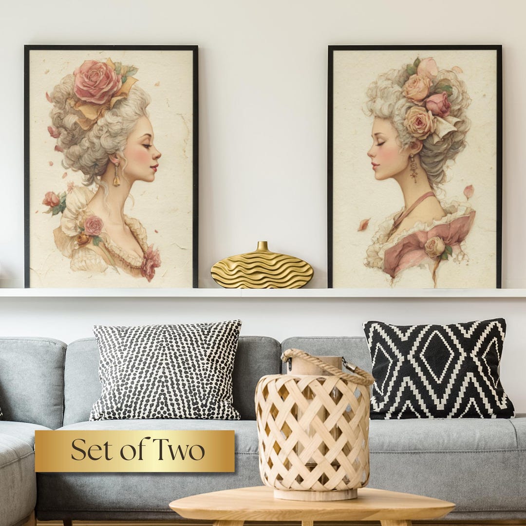 Rococo Lady Wall Art Printable Set of 2 Vintage Style Digital Portraits ...