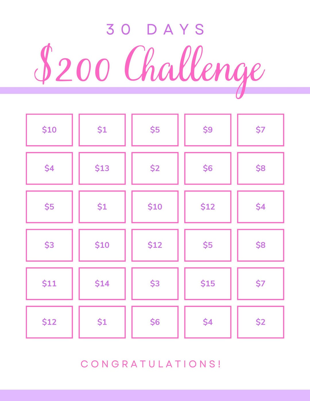 200 Dollar Money Savings Challenge - Etsy