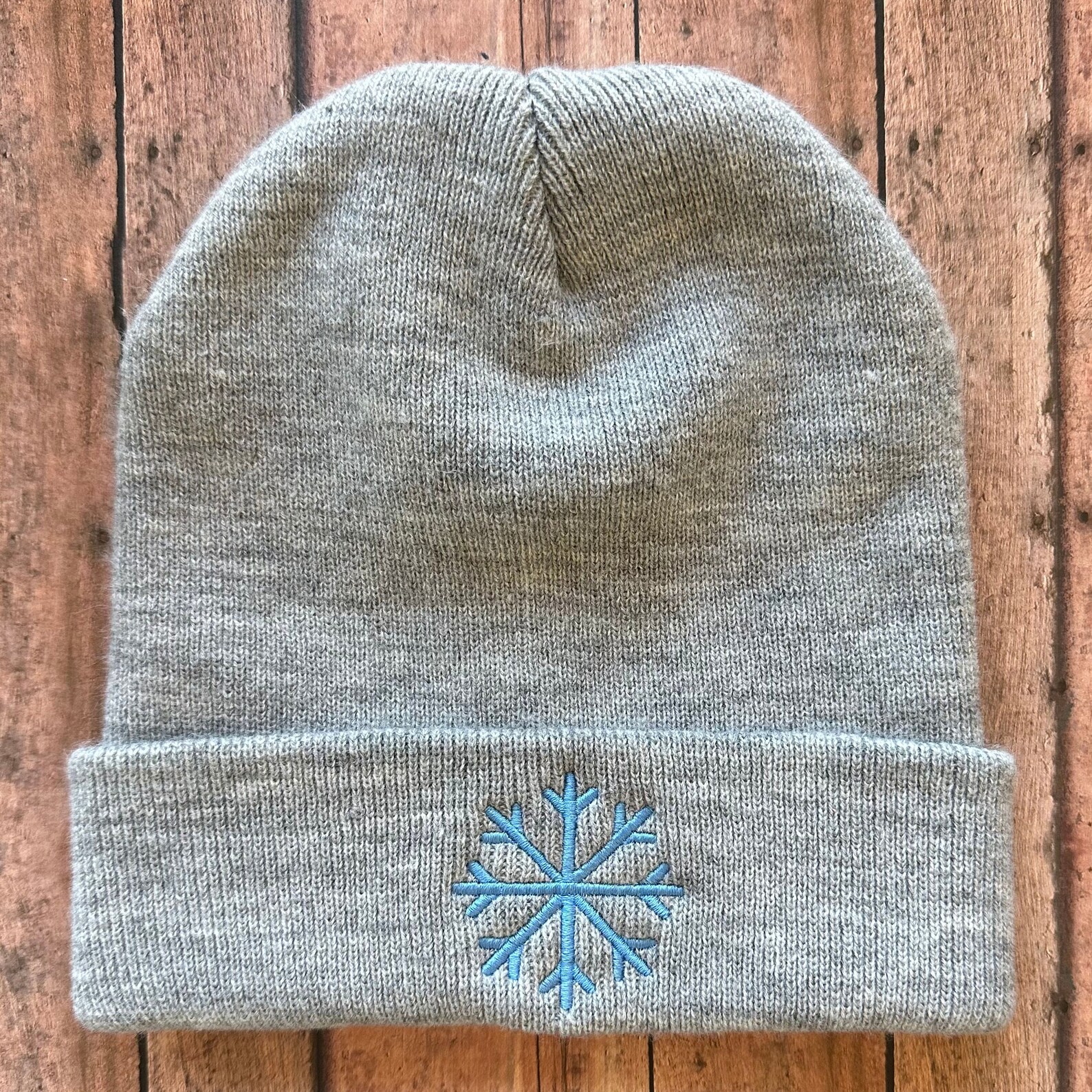 Blue Snowflake Knit Beanie, Snow Flake Winter Knit Beanie, Embroidered ...