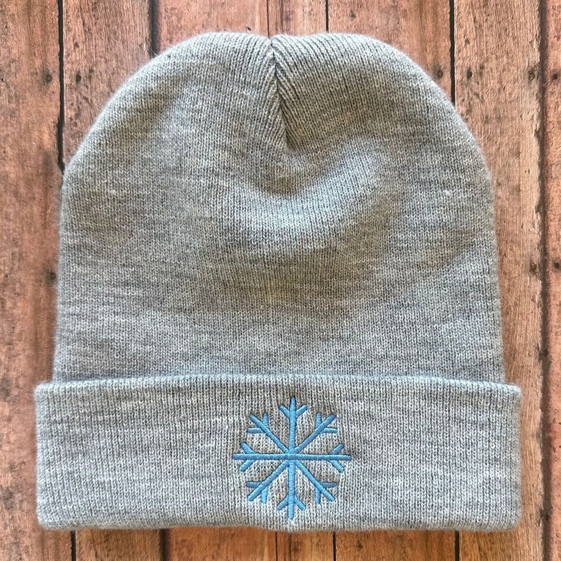 Blue Snowflake Knit Beanie, Snow Flake Winter Knit Beanie, Embroidered ...