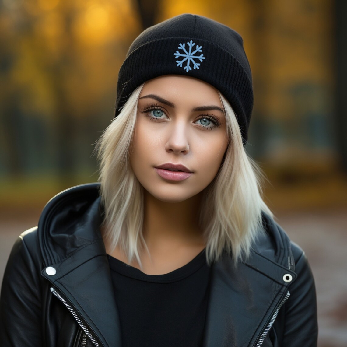 Blue Snowflake Knit Beanie, Snow Flake Winter Knit Beanie, Embroidered ...