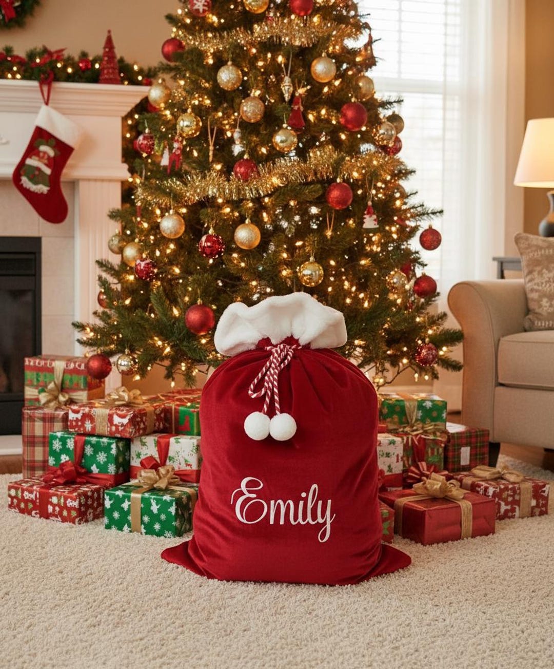 Personalized Velvet Santa Sack | Embroidered Christmas Gift Bag - Etsy