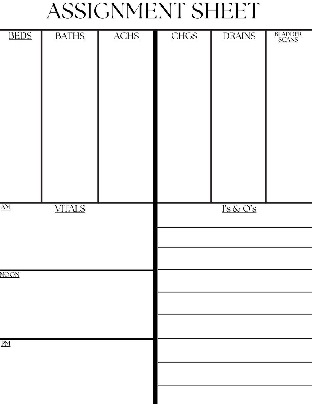 PCT/CNA Assignment Sheet - Etsy