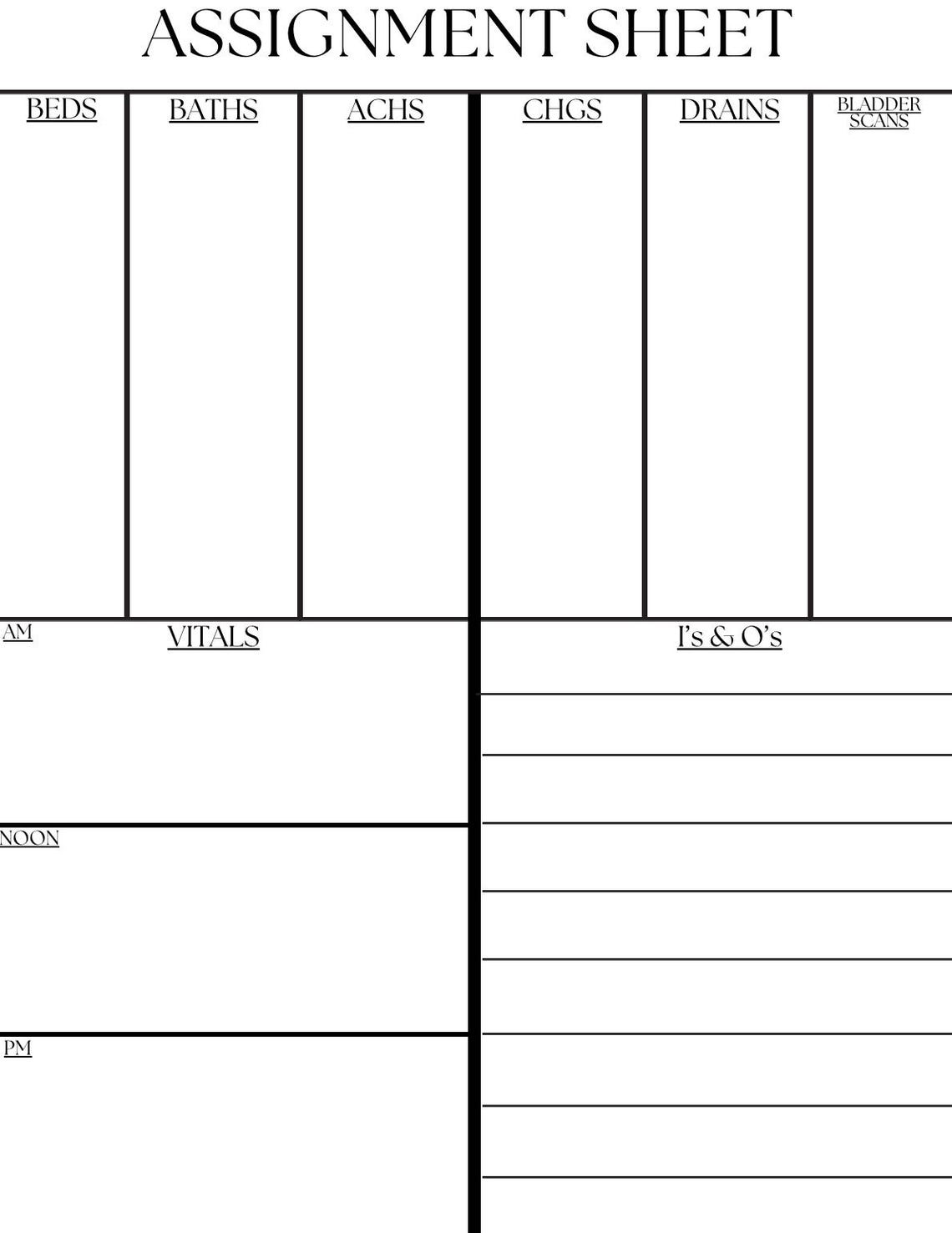 PCT/CNA Assignment Sheet - Etsy