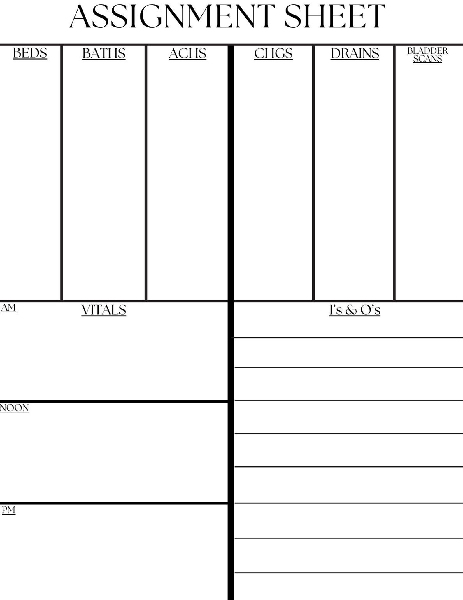 PCT/CNA Assignment Sheet - Etsy