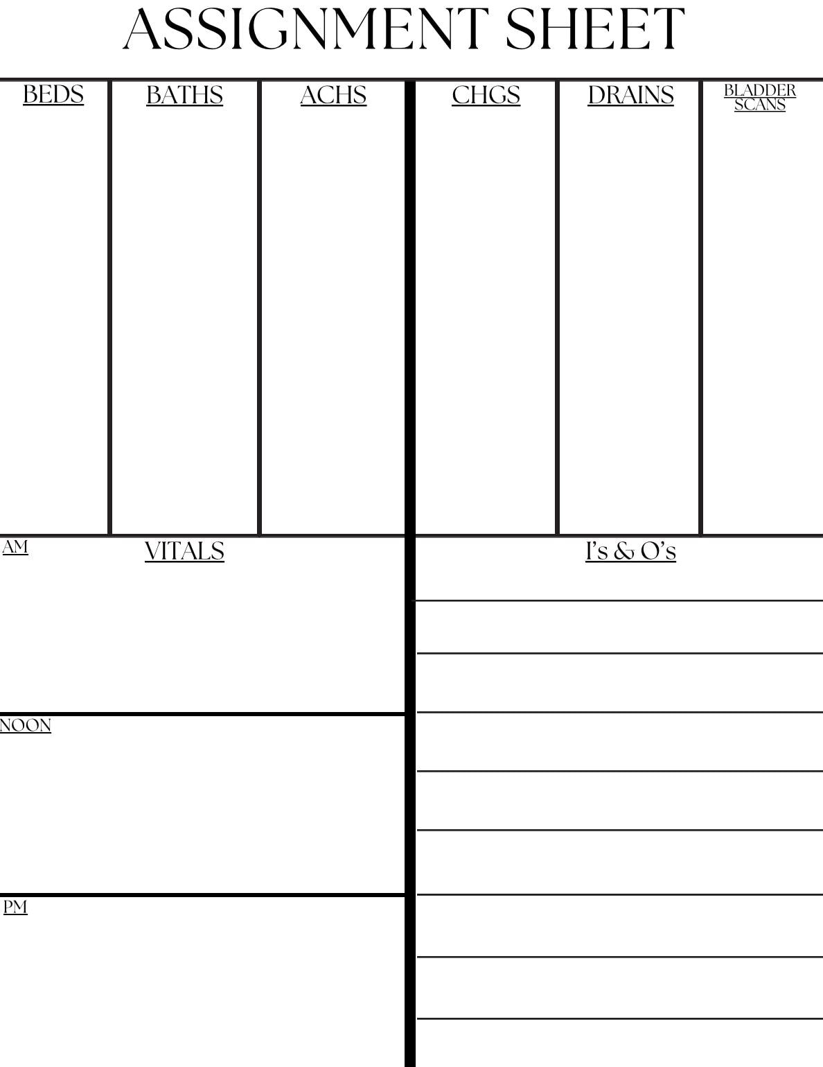 PCT/CNA Assignment Sheet - Etsy
