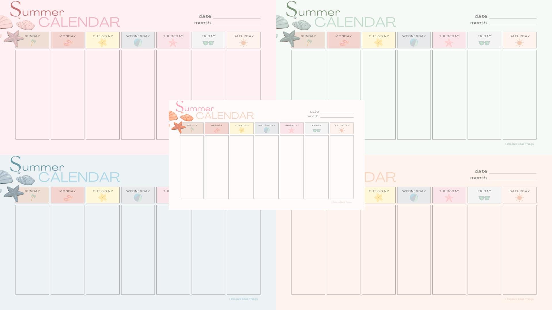 Coastal Summer Weekly Planner | Printable PNG | Pastel Beach Calendar ...