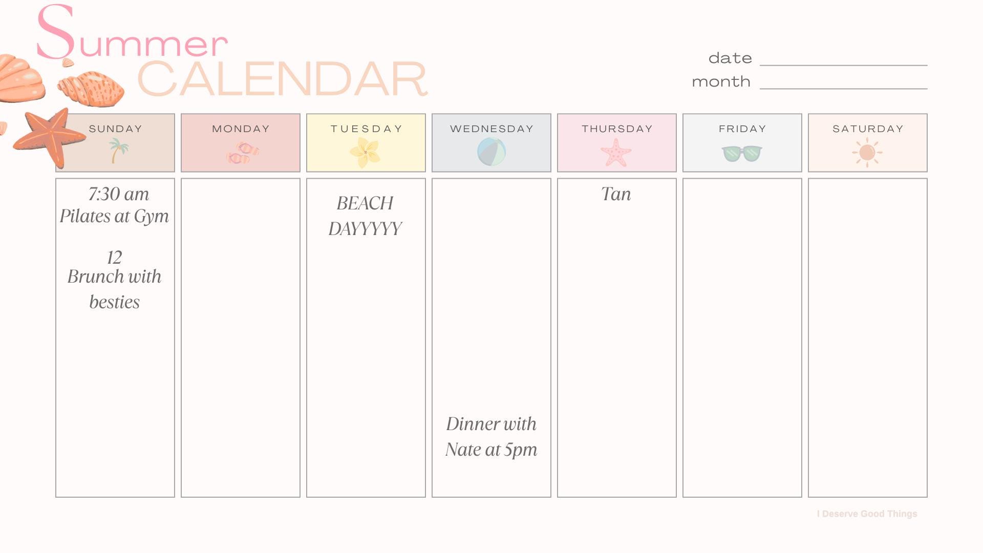 Coastal Summer Weekly Planner | Printable PNG | Pastel Beach Calendar ...