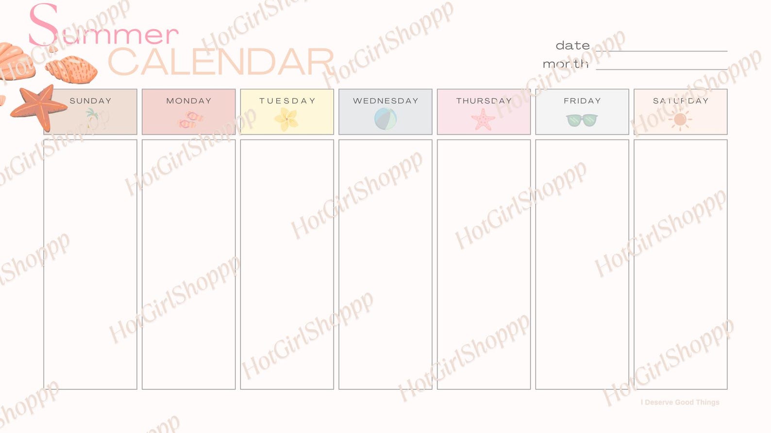 Coastal Summer Weekly Planner | Printable PNG | Pastel Beach Calendar ...