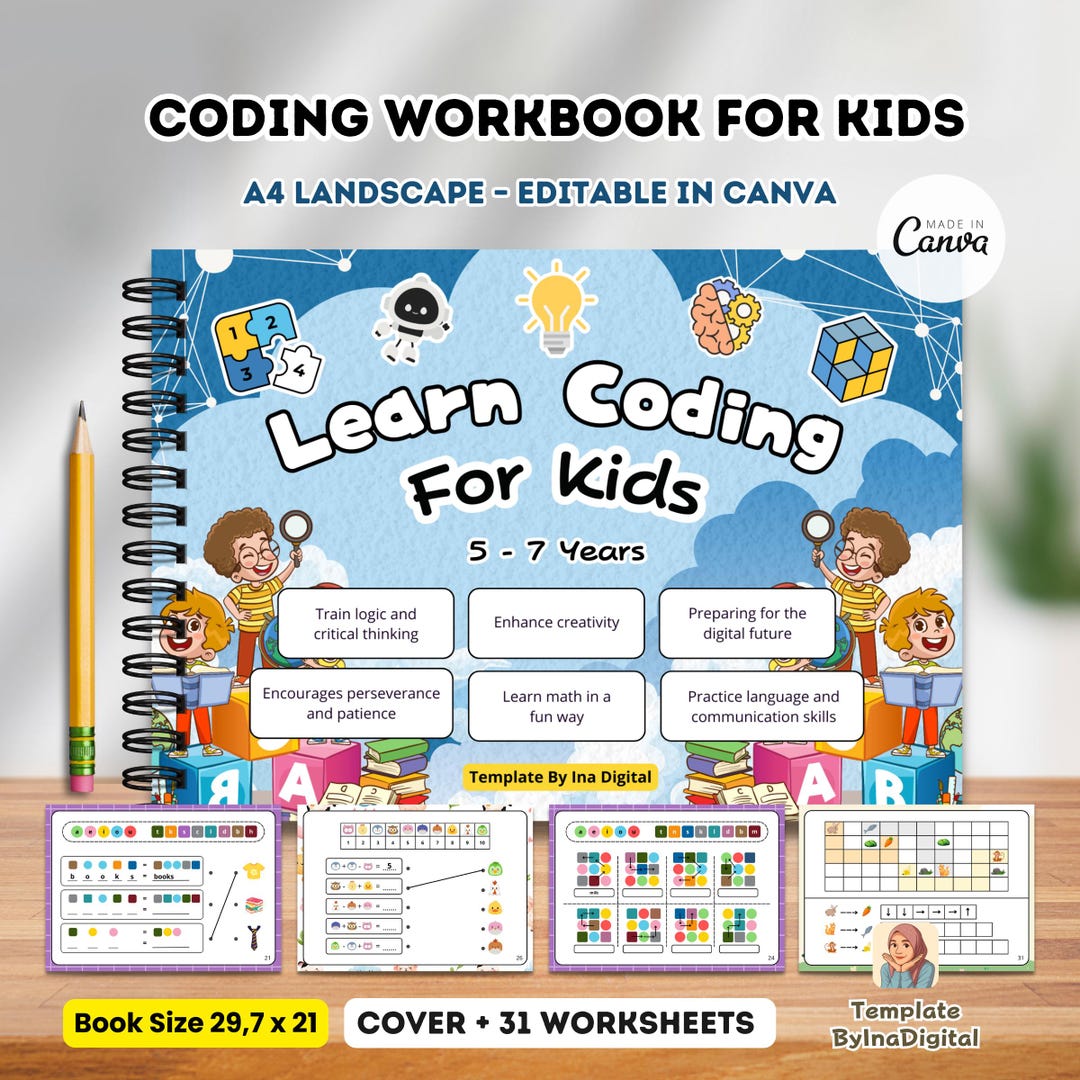 Editable Coding Workbook Template for Kids | 5–7 Years | 31 Printable ...