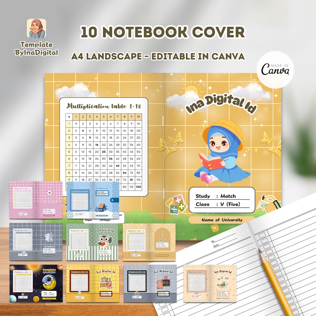 Editable Notebook Cover Template: A4 Printable Design (canva Pro) - Etsy