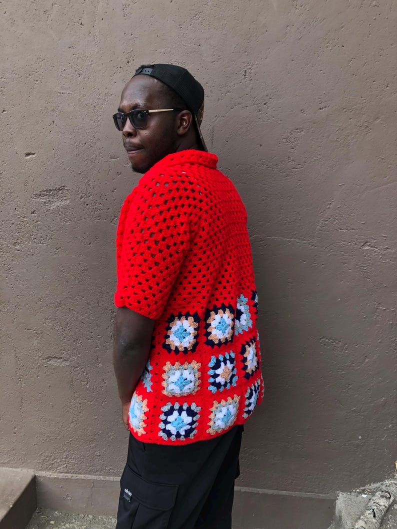 Granny Square Men's Crochet Shirt, Simple Crochet Shirt Pattern, Simple ...