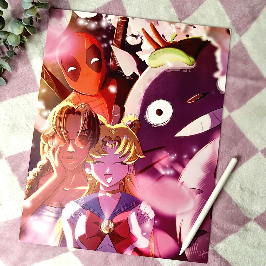 Deadpool, Totoro, Sailor Moon & Lara Croft Mashup Poster - Etsy