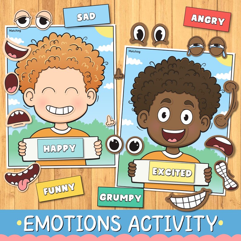Emotions Activity Printable, Kids Feelings Game, Mix and Match Faces ...