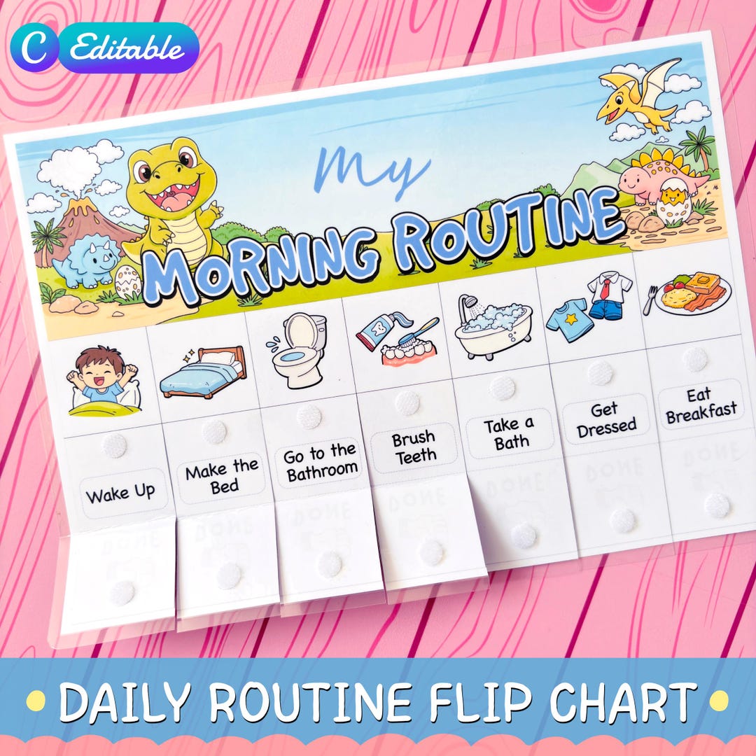 Dinosaur Daily Routine Chart | Kids Visual Schedule, Editable (digital ...