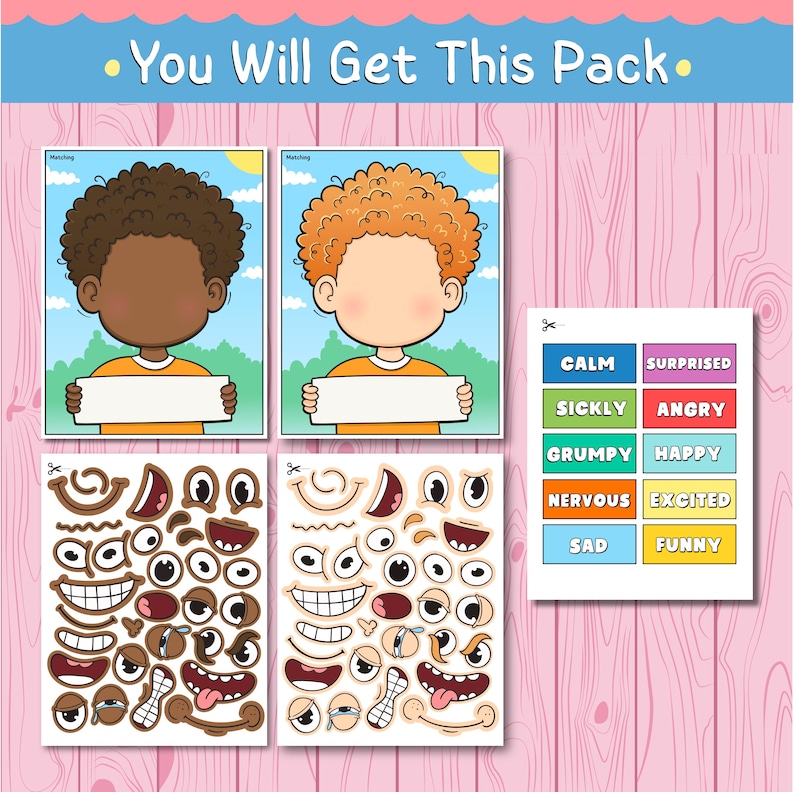 Kids Emotions Game, Mix and Match Faces, Social Emotional Learning (PDF ...