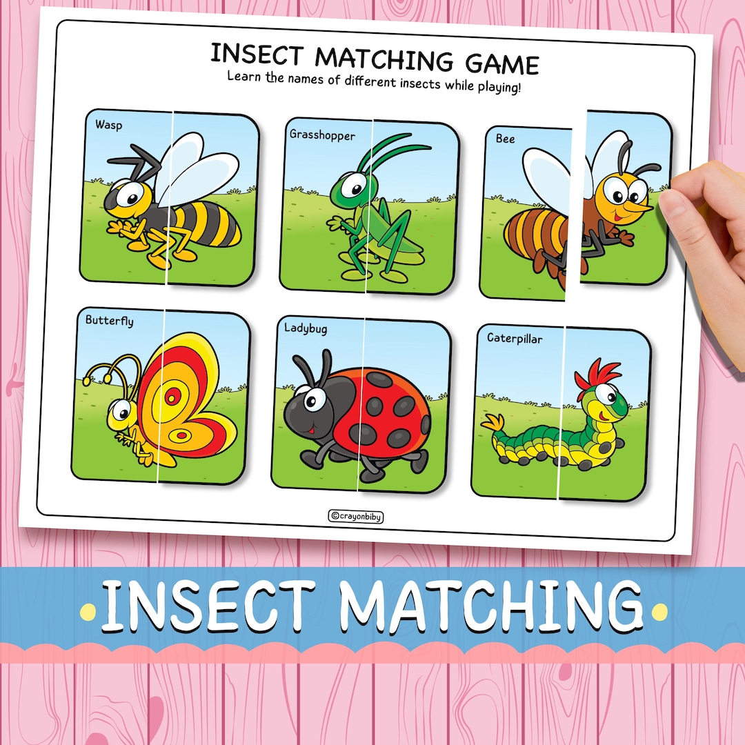 Insect Matching Game | Toddler Puzzle, Preschool Learning Activity (PDF ...