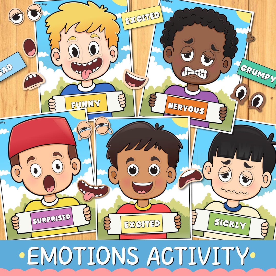 Emotions Activity for Boys Multiracial Printable Face Matching Game ...