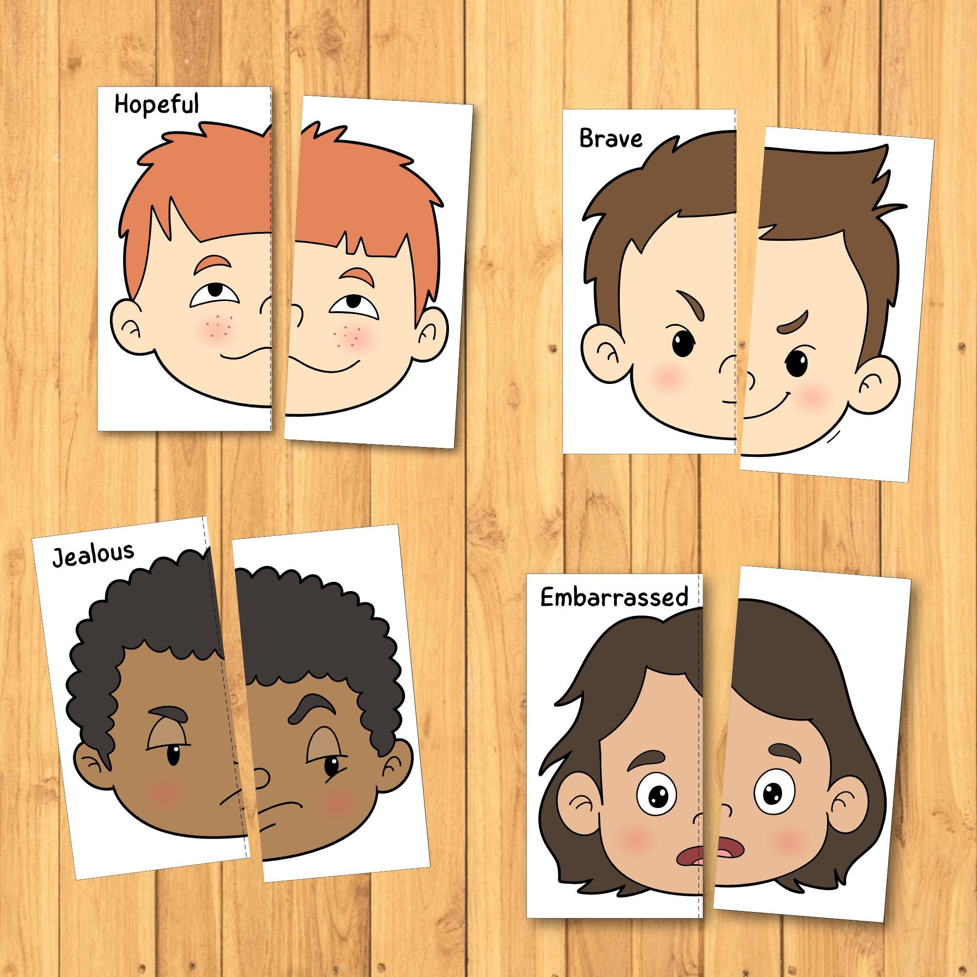 Emotions Puzzle for Kids Printable Matching Game Feelings Flash Cards ...
