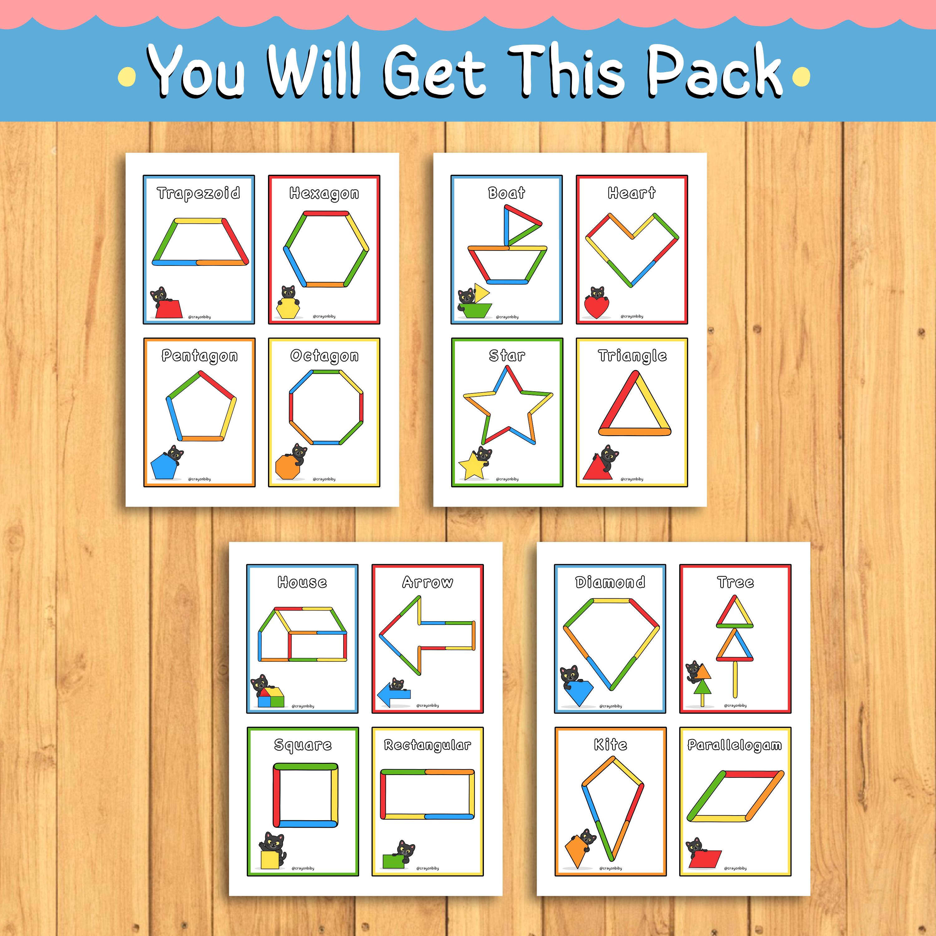 Popsicle Stick 2D Shapes Activity, Montessori Printable Game for Kids ...