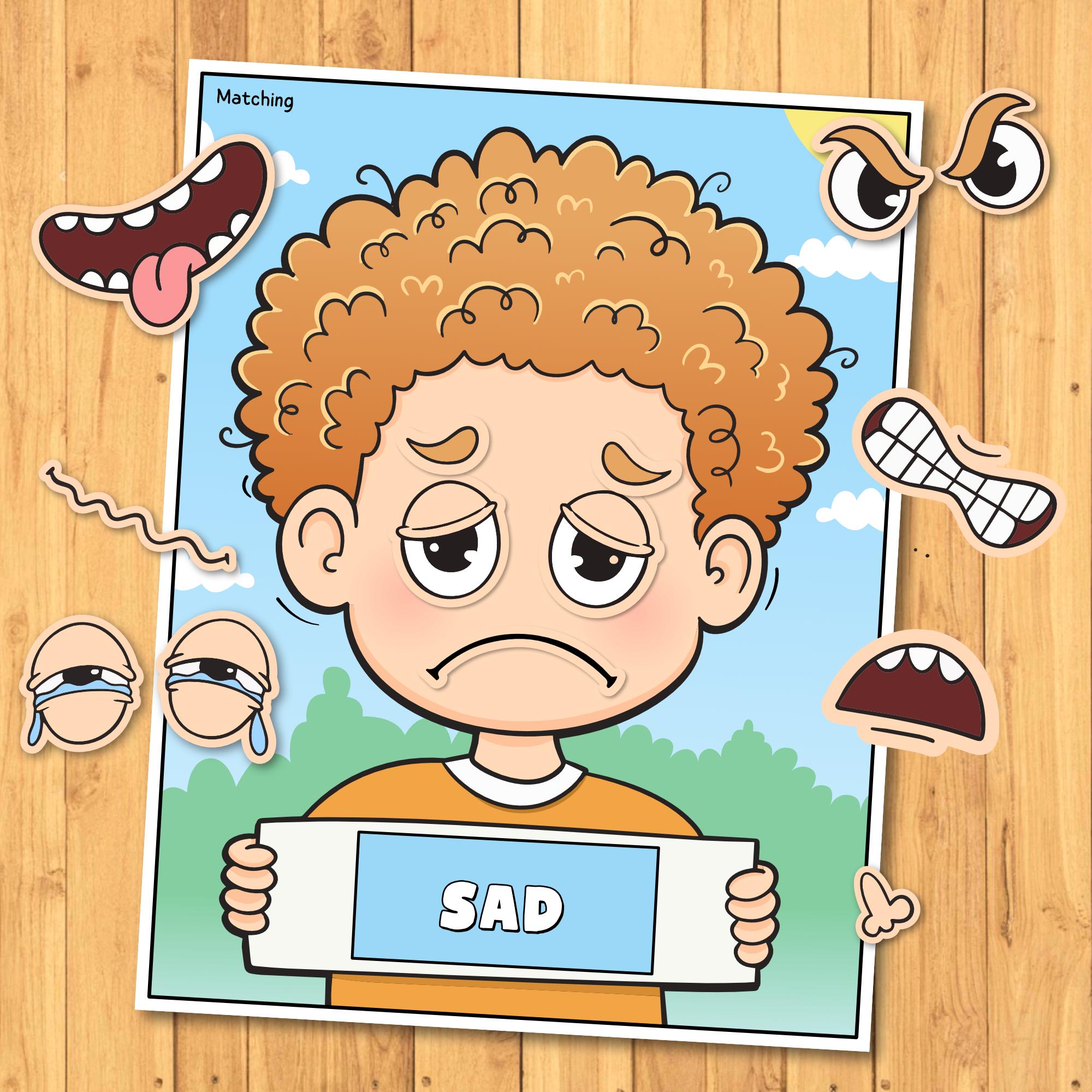 Emotions Activity Printable, Kids Feelings Game, Mix and Match Faces ...