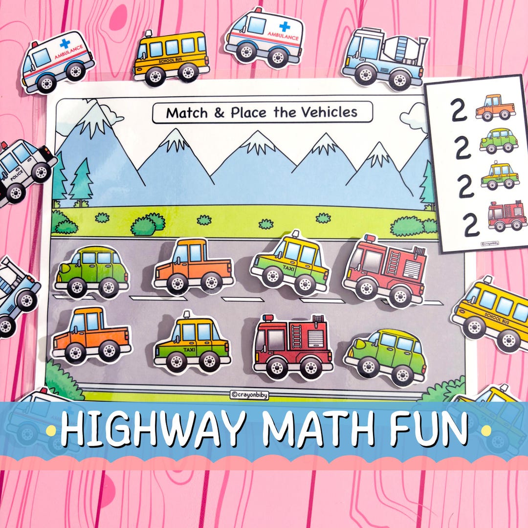 Transportation Math Game, Vehicle Matching Counting Activity for ...