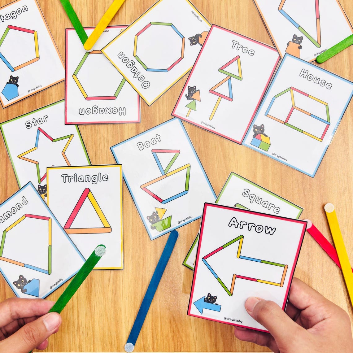 Popsicle Stick 2D Shapes Activity, Montessori Printable Game for Kids ...