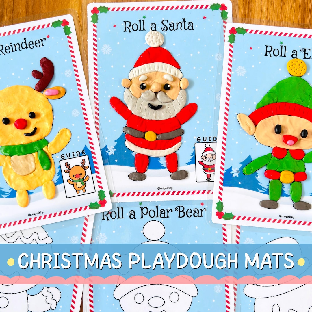 Christmas Play Dough Mats, Roll a Santa, Elf, Reindeer, Holiday Fine ...