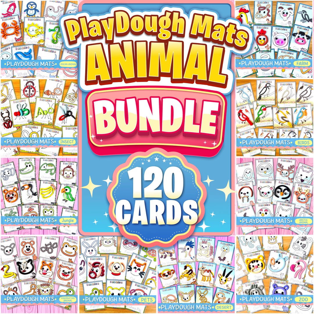 Animal Play Dough Mats Bundle, Preschool Fine Motor Cards, Montessori ...